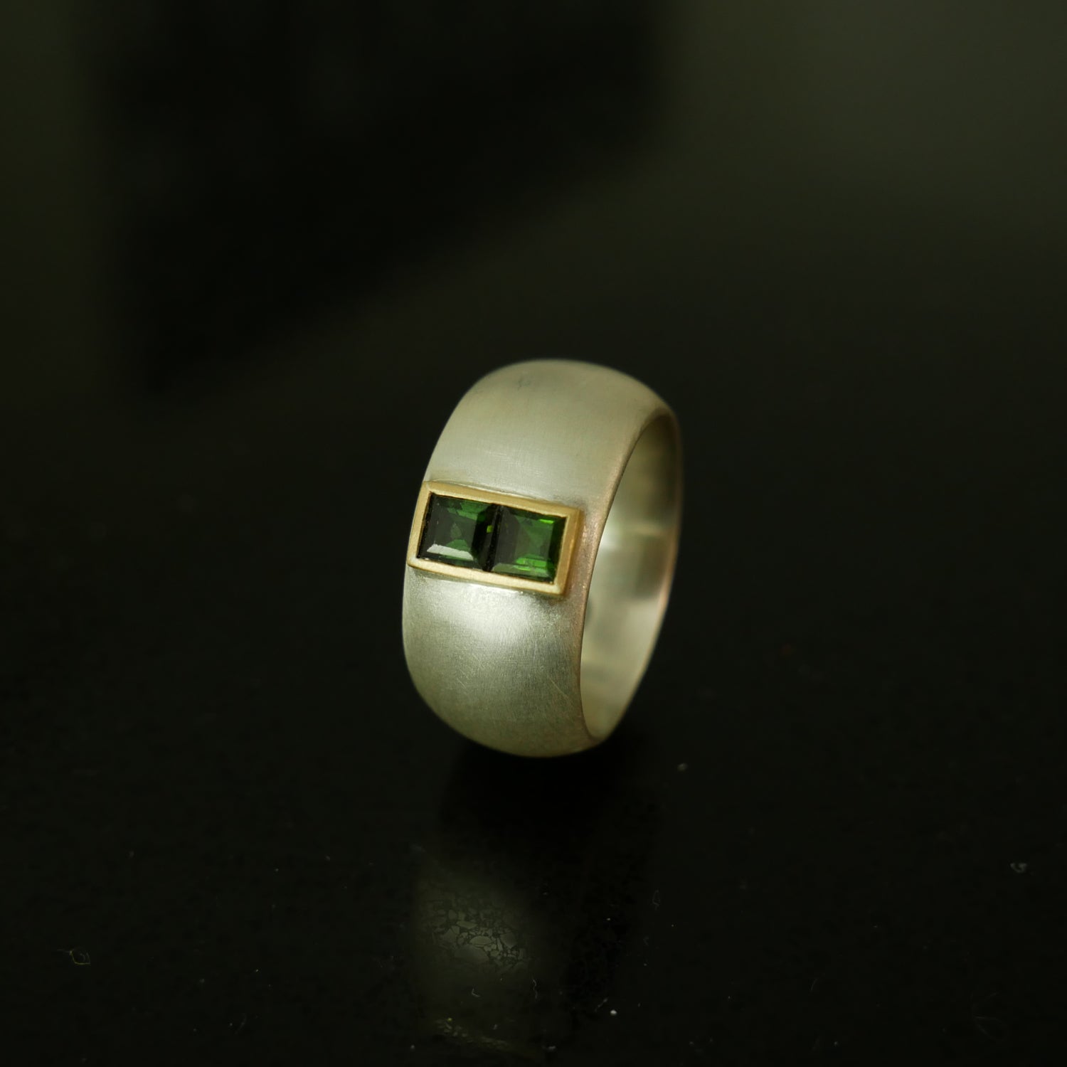 Extra wide silver ring with square tourmalines